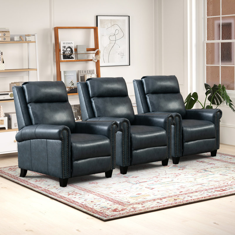 Red Barrel Studio® 33.5" Wide Traditional Breathable Top Grain Genuine Leather Pushback Recliner ...